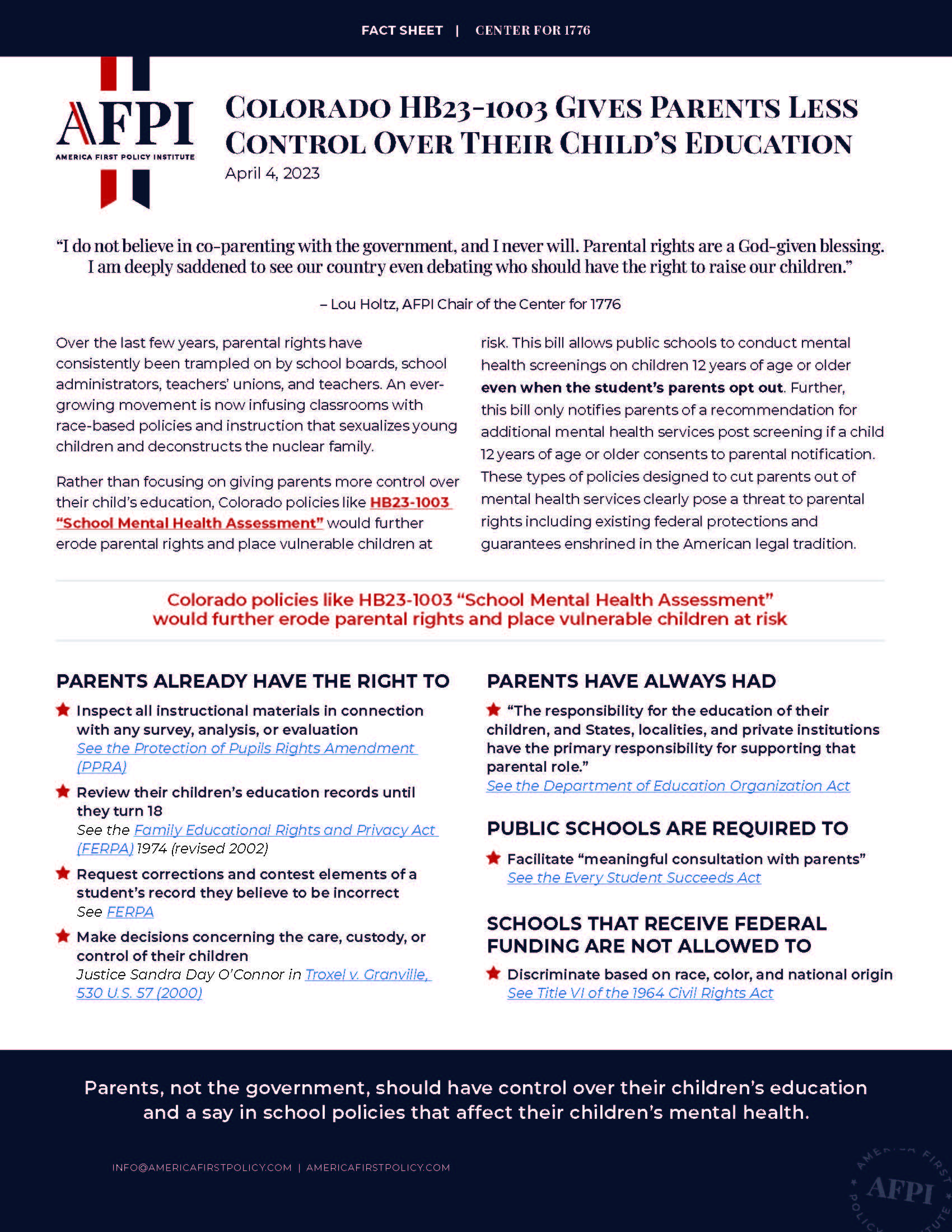 FACT SHEET: Colorado HB23-1003 Gives Parents Less Control Over Their ...