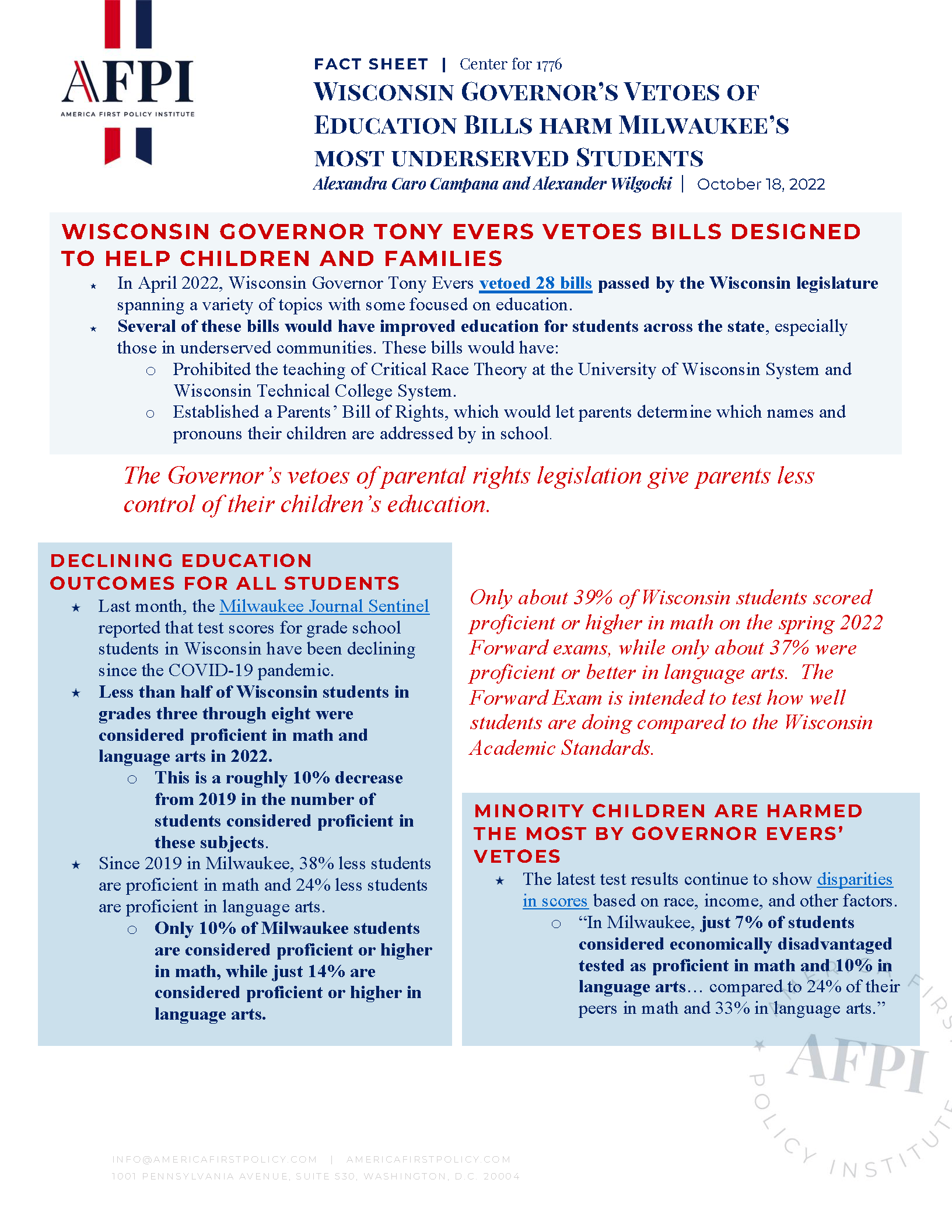 Fact Sheet: Wisconsin Governor’s Vetoes of Education Bills harm ...